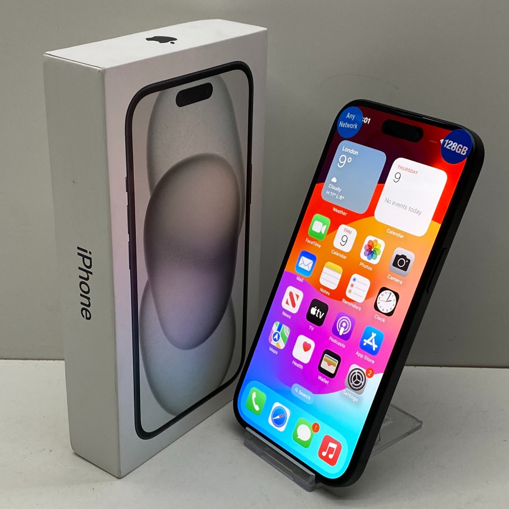 Pre-owned Apple iPhone 15 Unlocked Model A3090 128GB Black Boxed - Own4Less